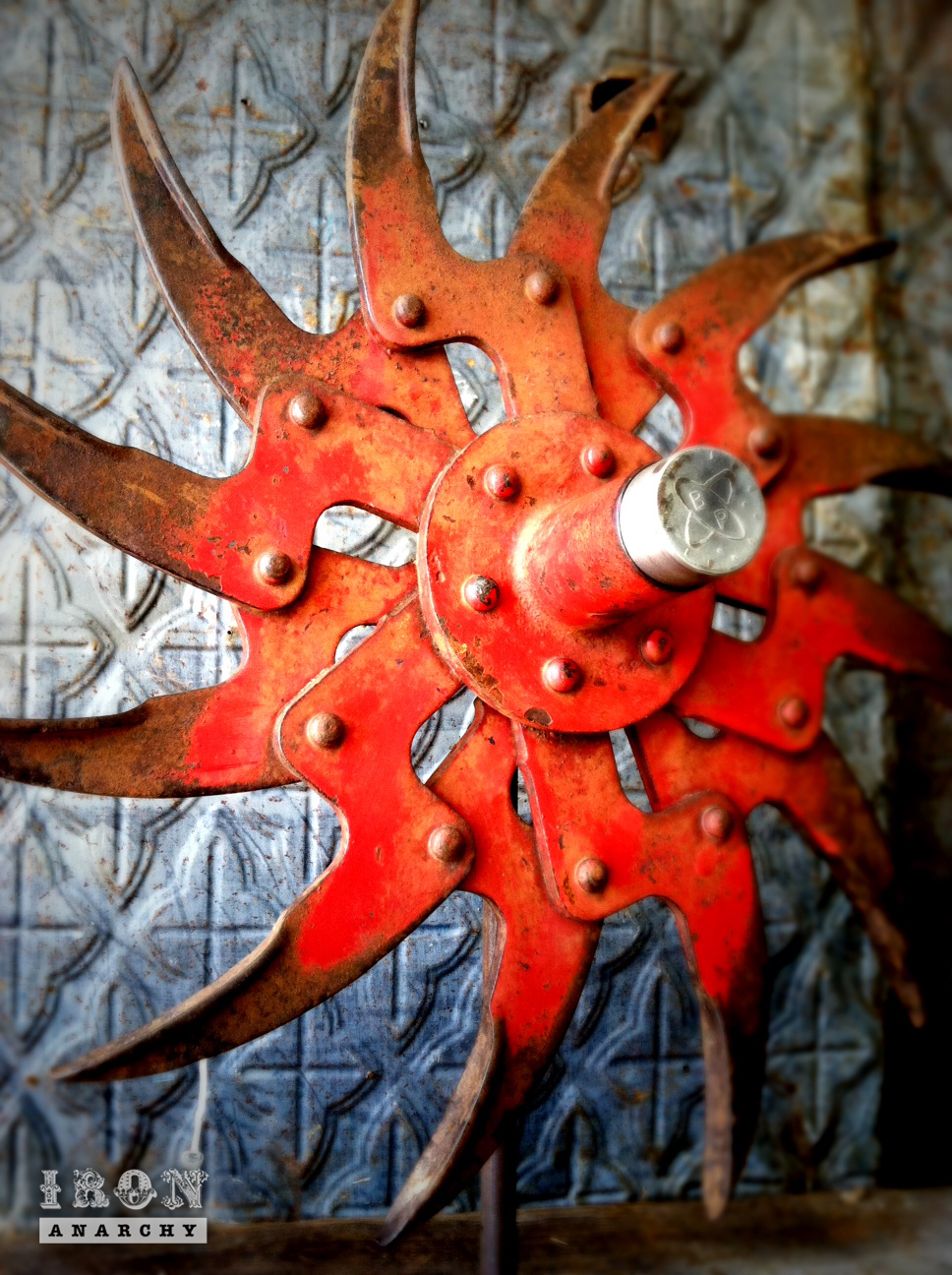 Large Vintage Industrial Steel Wheel Sculpture