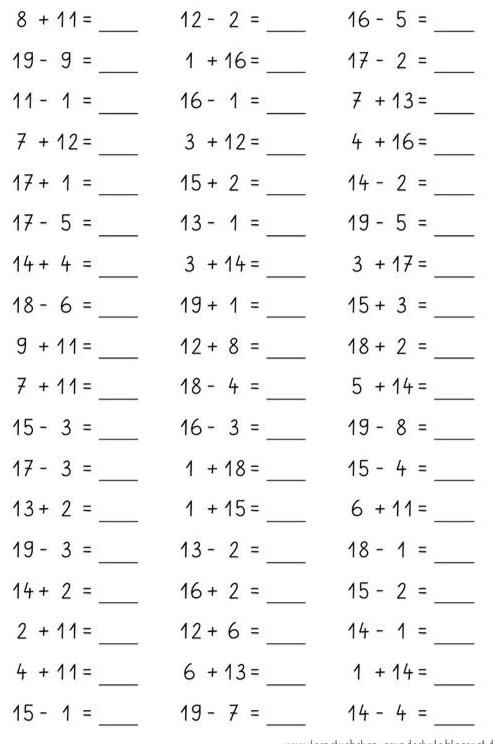 La huella del saber: Repasemos suma y resta hasta el numero 20