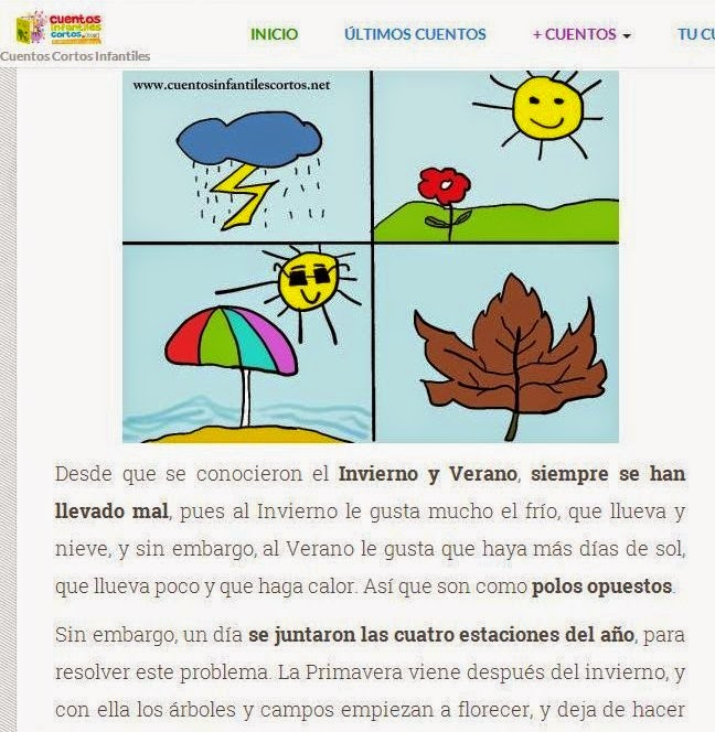 Recursos para educación infantil: Cuento escrito de las cuatro estaciones