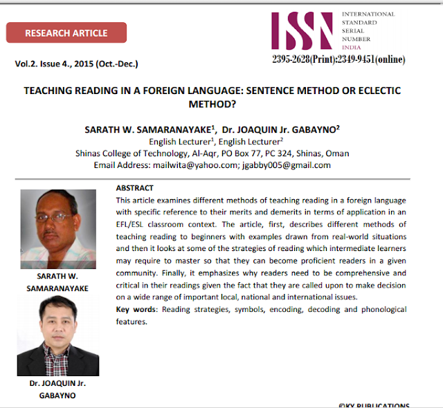 Sarath Samaranayake's Official Blog: Teaching Reading in a foreign ...