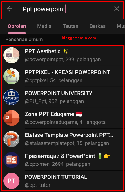 Cara Download Template PowerPoint (PPT) di Telegram - Blogger Toraja