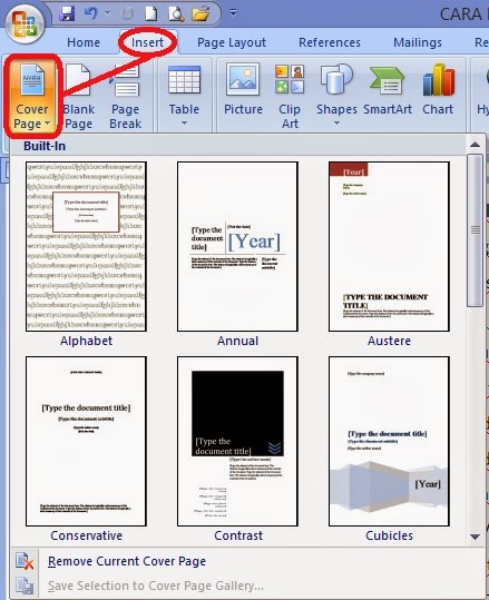 CARA MEMBUAT HALAMAN COVER PADA MICROSOFT OFFICE WORD 2007 - Fungsi dan ...
