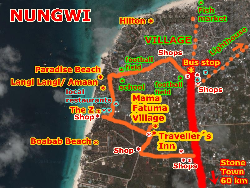 Backpacking Zanzibar. Nungwi, good swimming and many tourists..