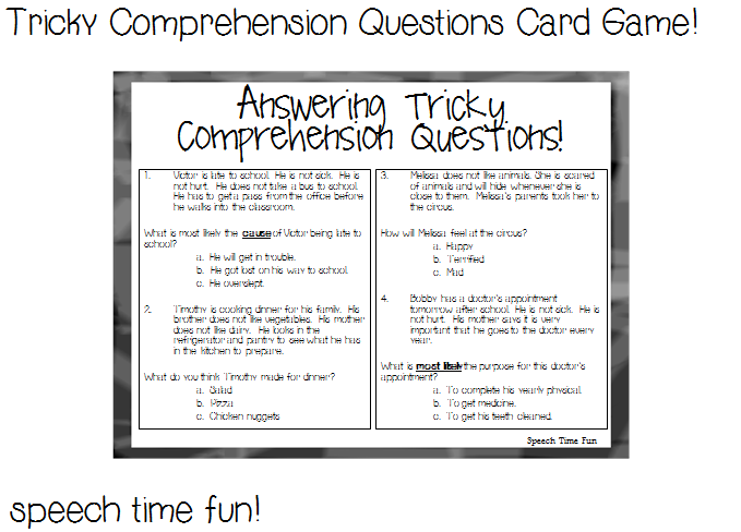 Tricky Comprehension Questions Card Game! - Speech Time Fun: Speech and ...