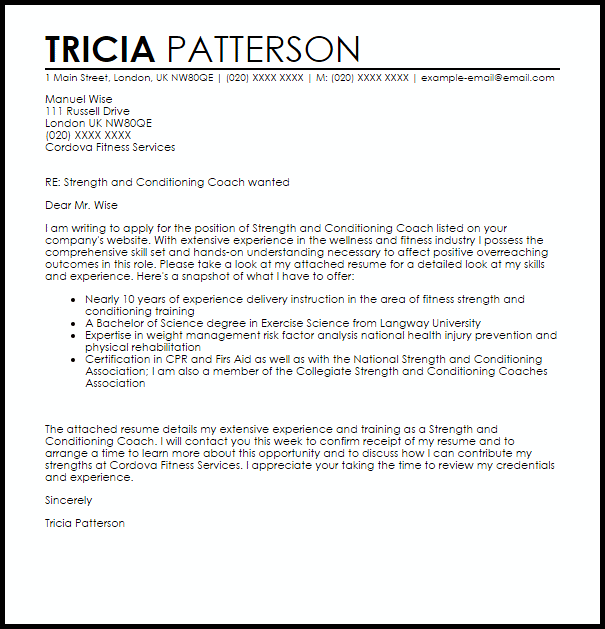 Strength And Conditioning Coach Cover Letter - Cover Letter
