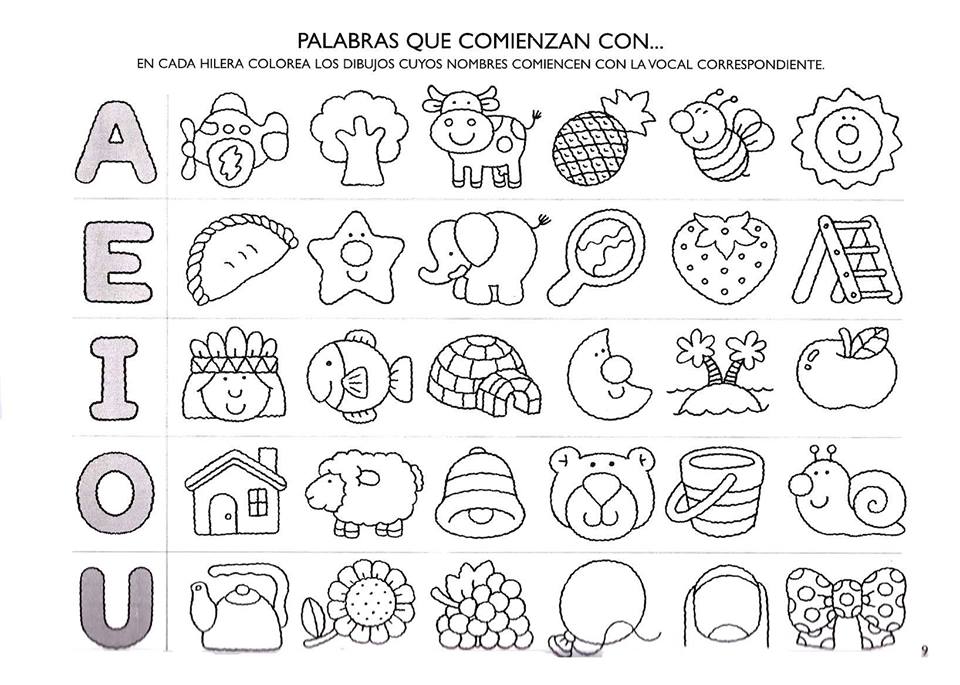 Fichas para trabajar y colorear las vocales | Materiales Educativos ...
