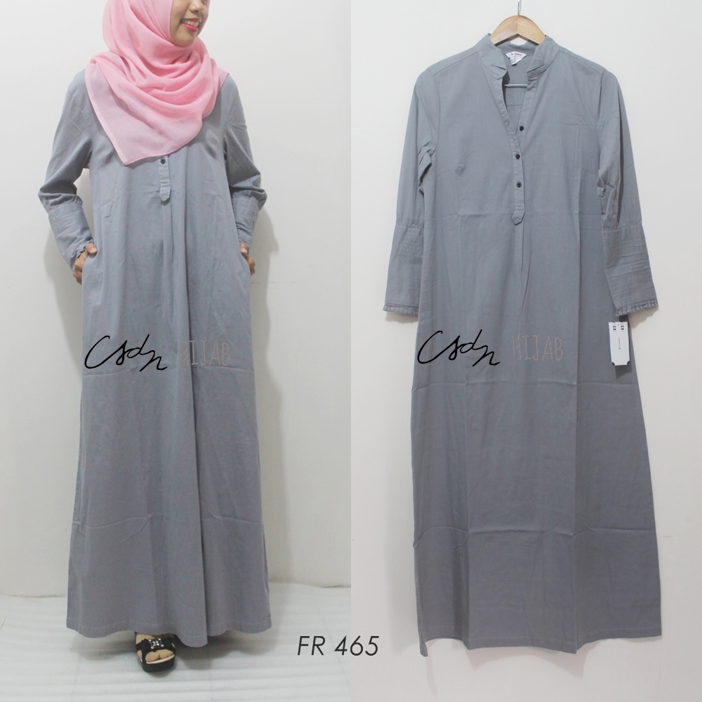 Gamis Katun Stretch Warna Abu Muda Variasi Lipit Model Kancing Depan ...