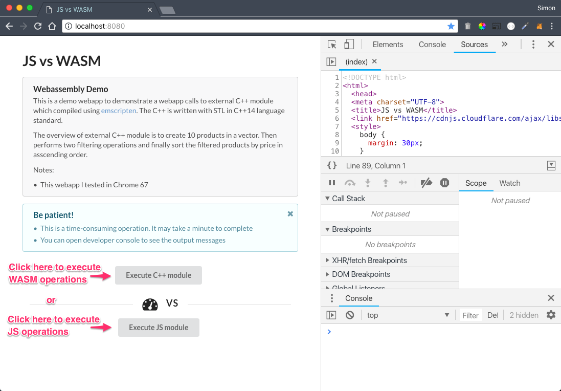 WebAssembly experiment: C++ vs JS