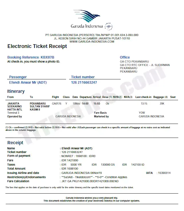 Contoh Print Out E-Tiket beberapa Maskapai Penerbangan - TIKETIPS.com