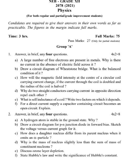 NEB XII 2078 PHYSICS (210) Question Paper