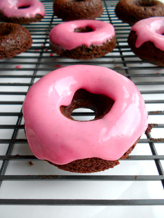 Raspberry-Glazed Chocolate Cake Donuts #CookingForACure - Confessions ...