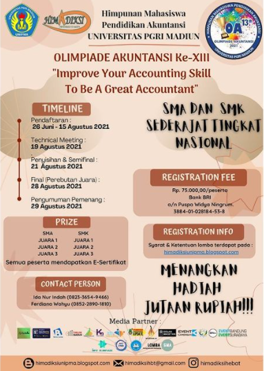 Olimpiade Akuntansi Nasional 2021 di UNIPMA - Info Lomba 2023 Terbaru