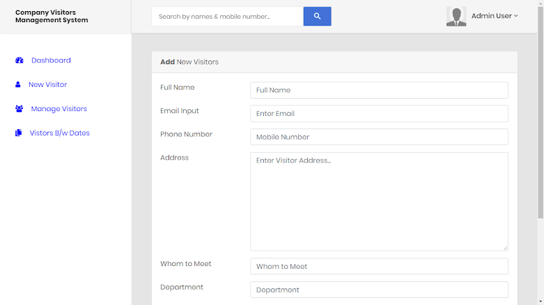 Free Source Code in php mysql Company Visitor Management System Project