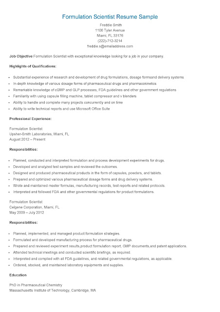 Formulation Scientist Resume Sample - Resume Samples