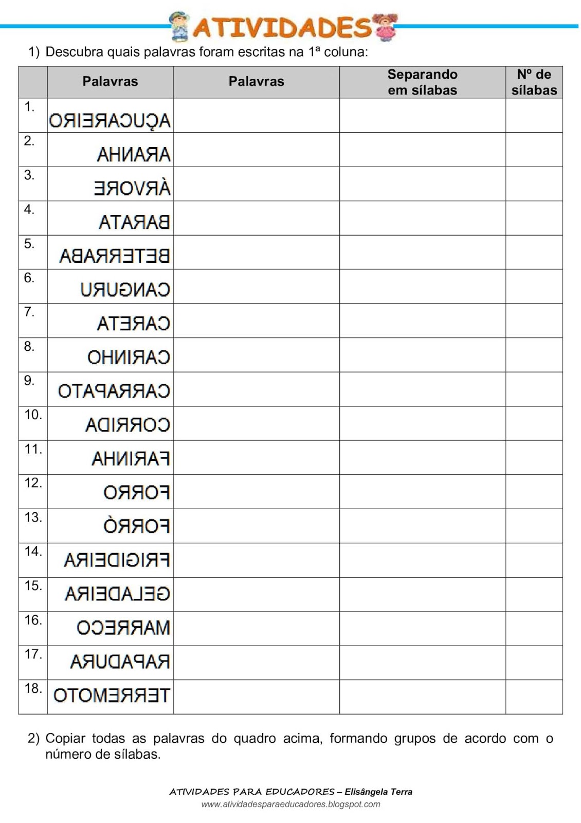 ATIVIDADES PARA EDUCADORES : Ortografia - Palavras com R ou RR