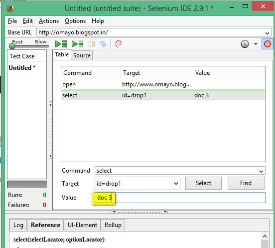Selenium-By-Arun: 'select' command in Selenium IDE for selecting an option in a drop-down field