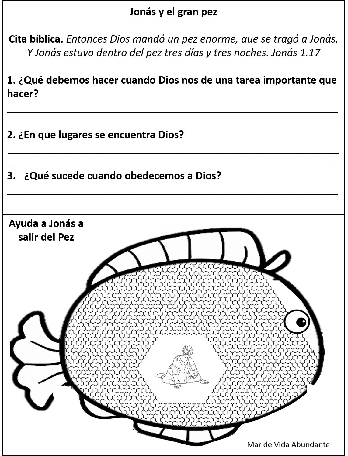 ESTUDIO BÍBLICO PARA NIÑOS (JONÁS Y EL GRAN PEZ)) - Mar de Vida Abundante