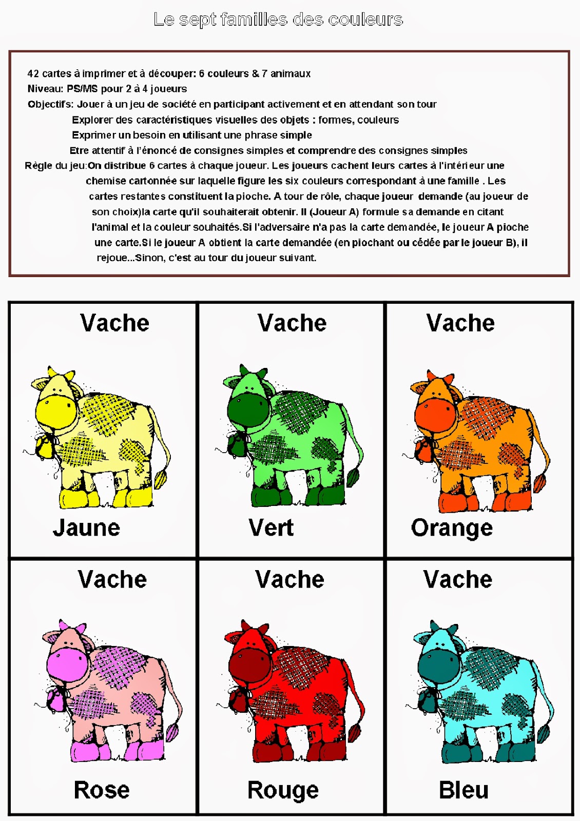 Les Activités Des Anims: Jeu de sept familles en couleurs