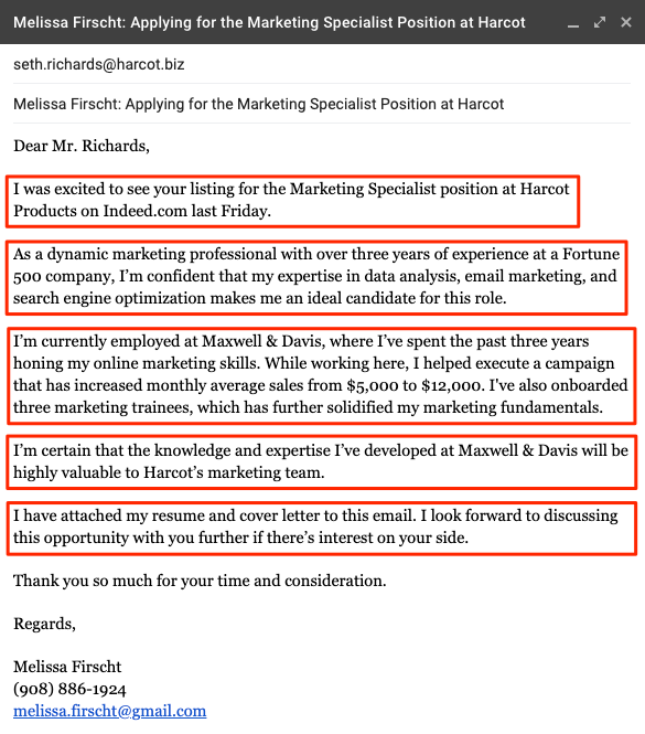 Sample Job Application Email Cover Letter Attached - Collage Template