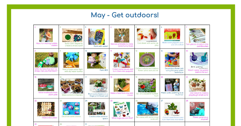 Outdoor Kids Activity Calendar - 31 fun outdoor activity ideas - Messy ...