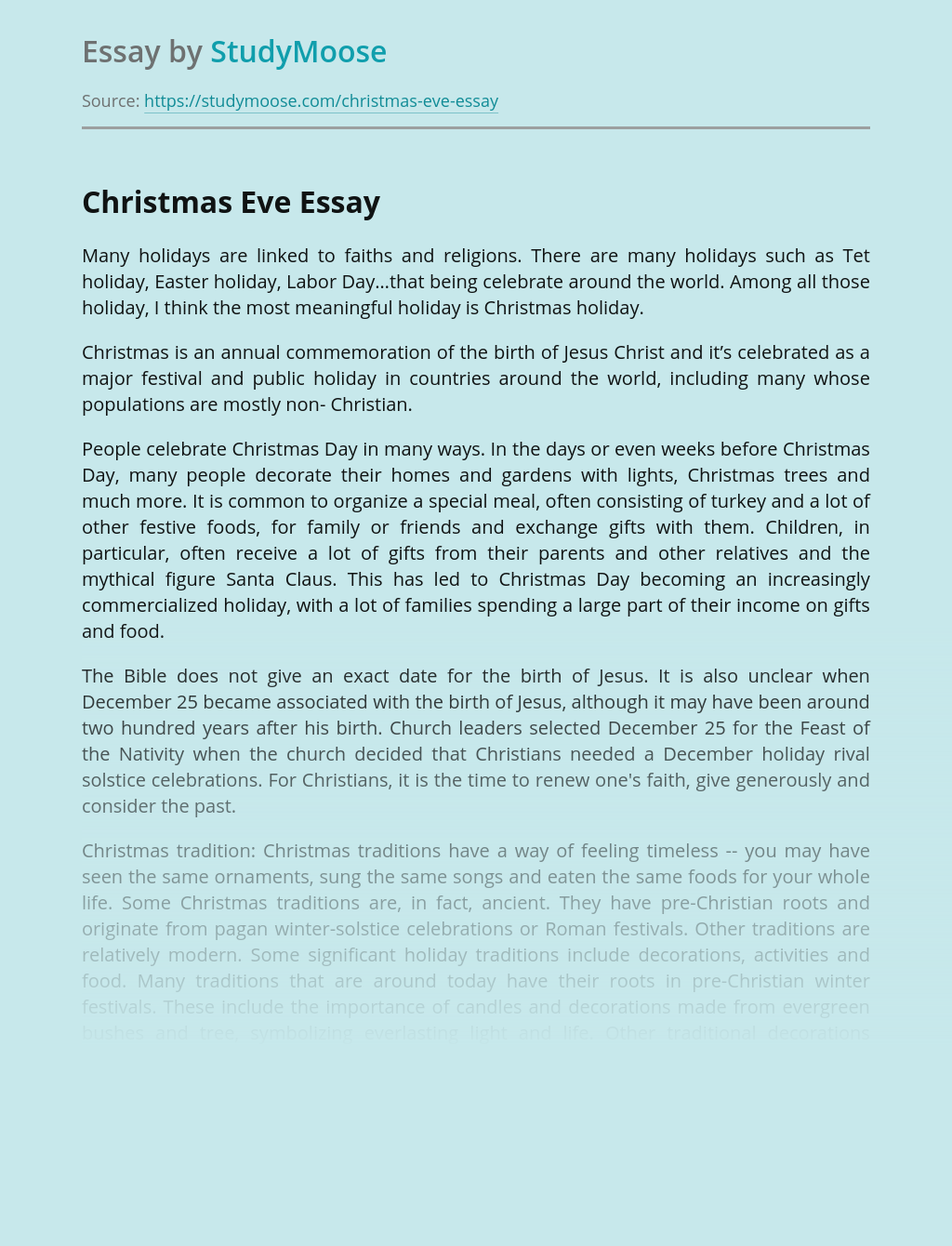 essay examples: Christmas Essay
