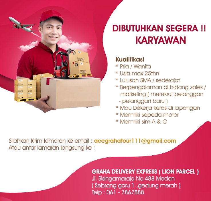 Info Loker Medan Terbaru di Graha Delivery Express (PT Lion Parcel) Info Loker Medan Terbaru di Graha Delivery Express (PT Lion Parcel)