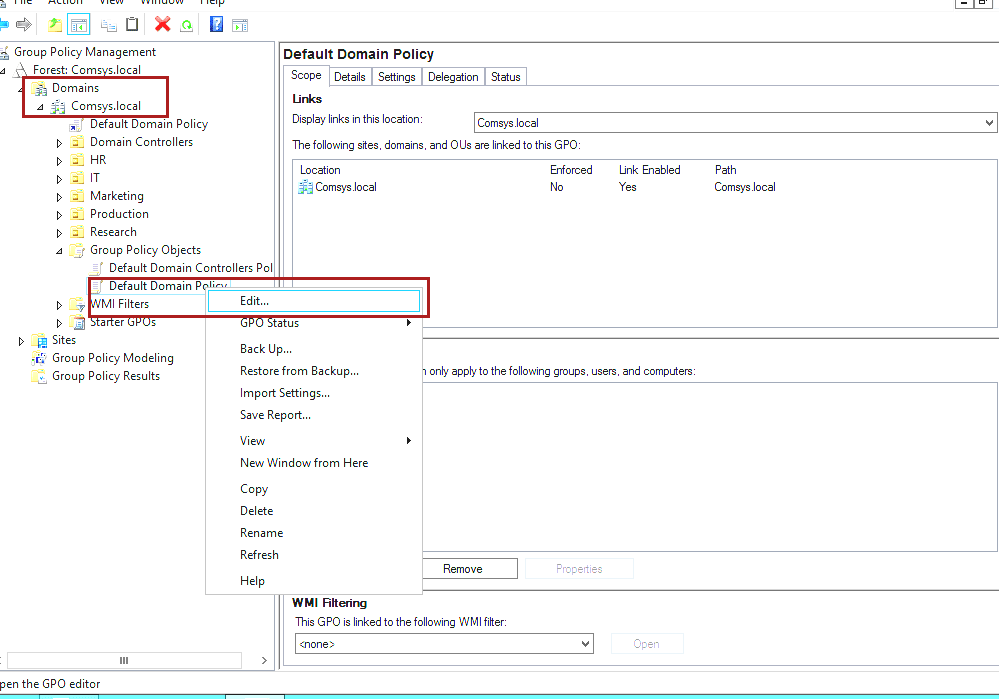 Group Policy - Domain Policy Editor