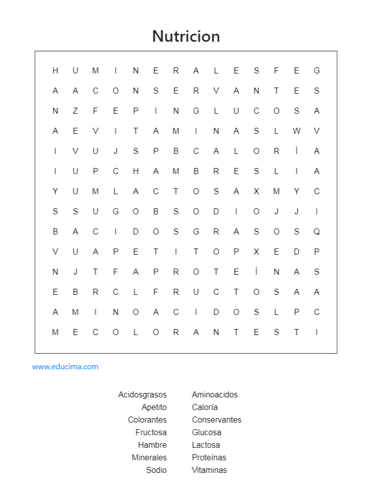 TIC´S NUTRICIÓN : SOPA DE LETRAS