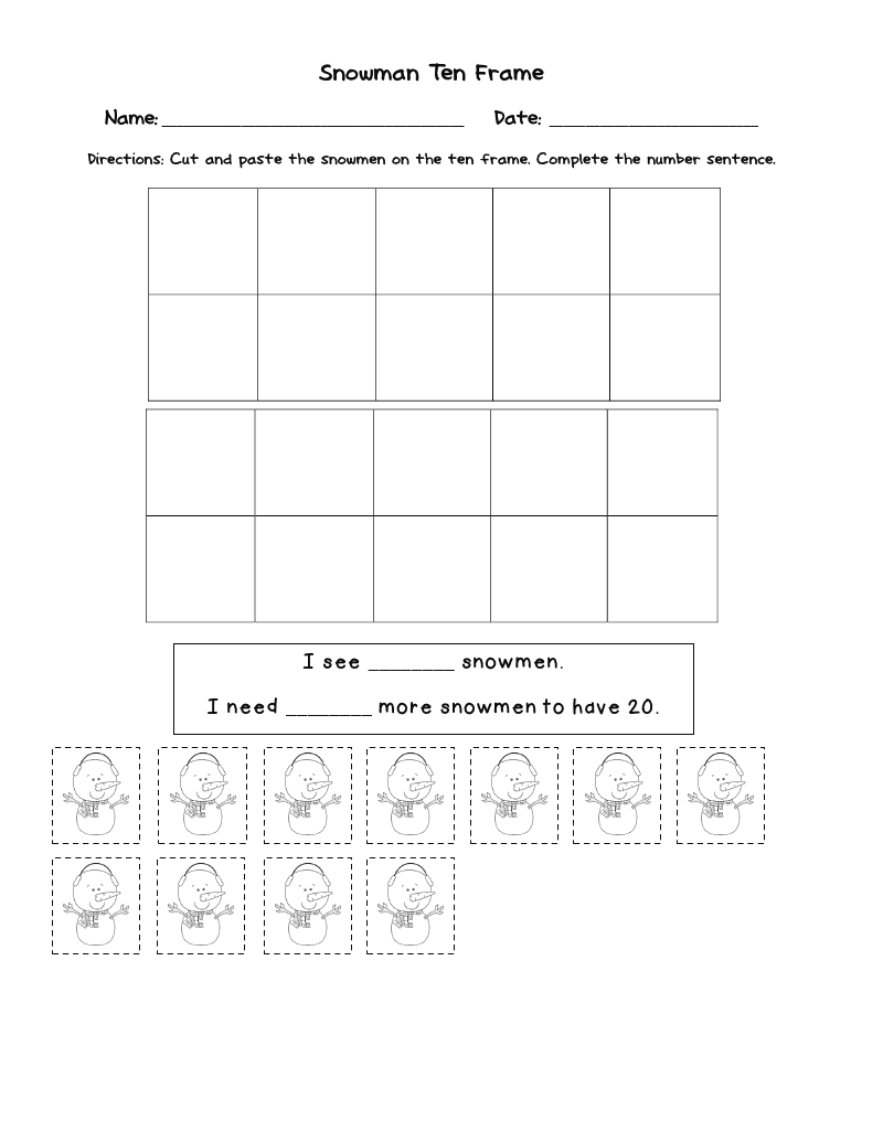 Lovely Literacy & More: Snowman Word Problems & Ten Frame Math Sentence