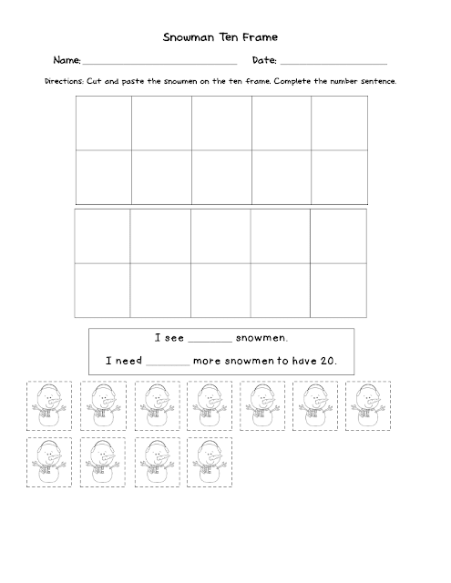 Lovely Literacy & More: Snowman Word Problems & Ten Frame Math Sentence