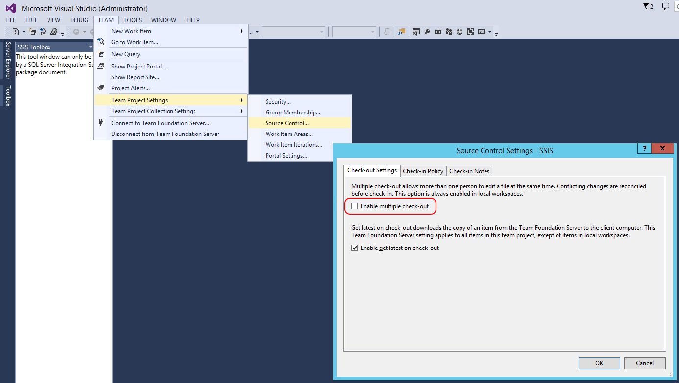 Microsoft Sql Server Integration Services Disable Multiple Checkout In Tfs