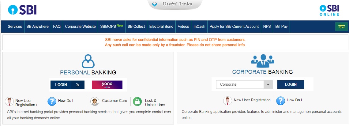 SBI Online during COVID-19 Lock Downs