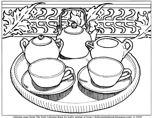 Color on this simple doll tea set... | The Doll Coloring Book