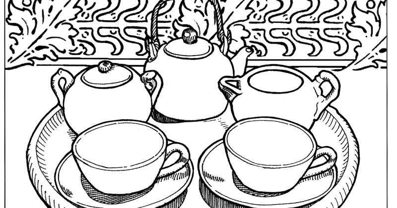 Coloring Tea Set Clip Art Sketch Coloring Page