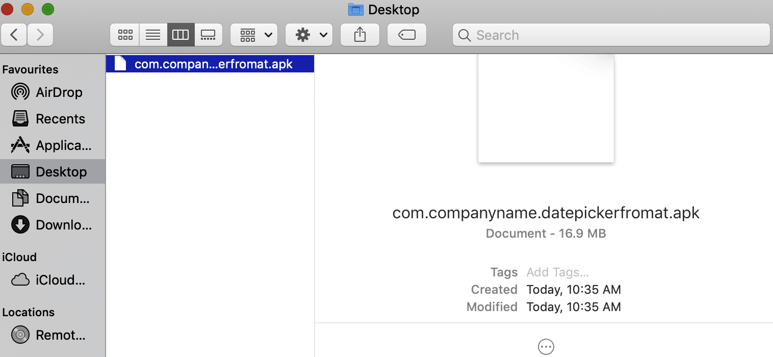 This opens the finder to the location of the signed APK file: