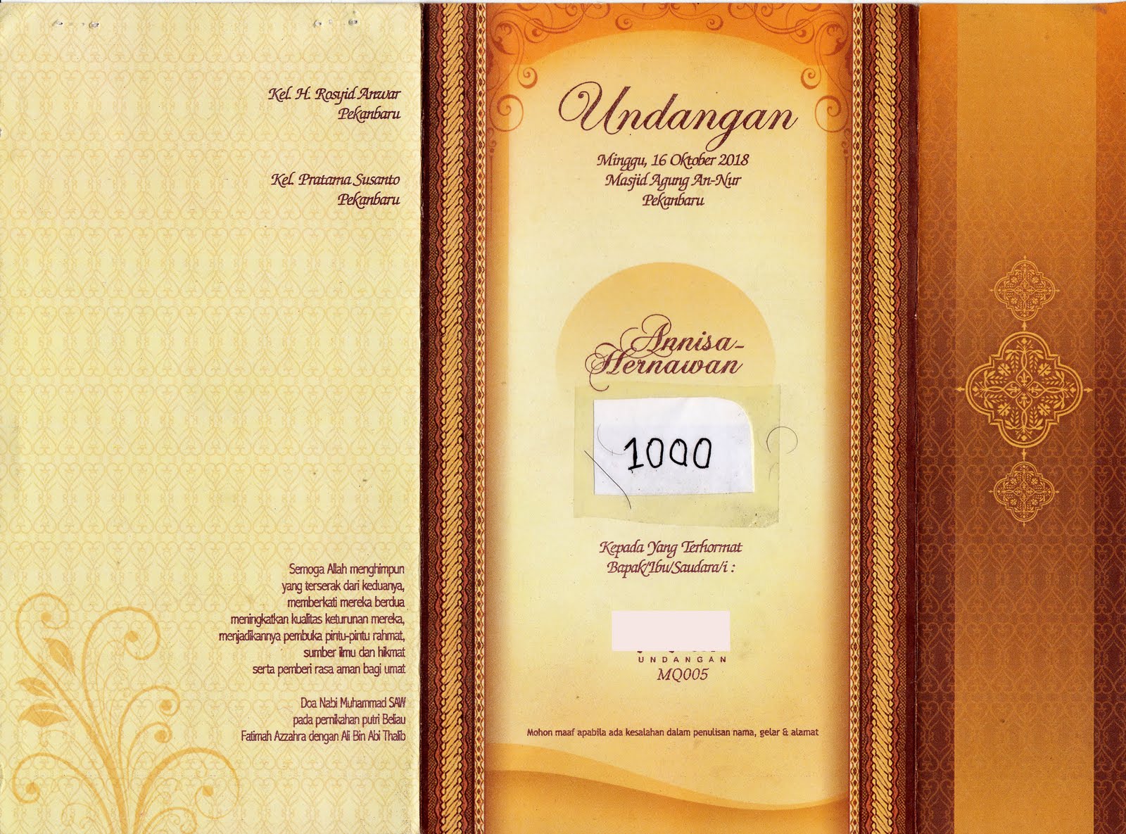 Kartu Undangan Surabaya: Contoh Harga Rp. 1000,-