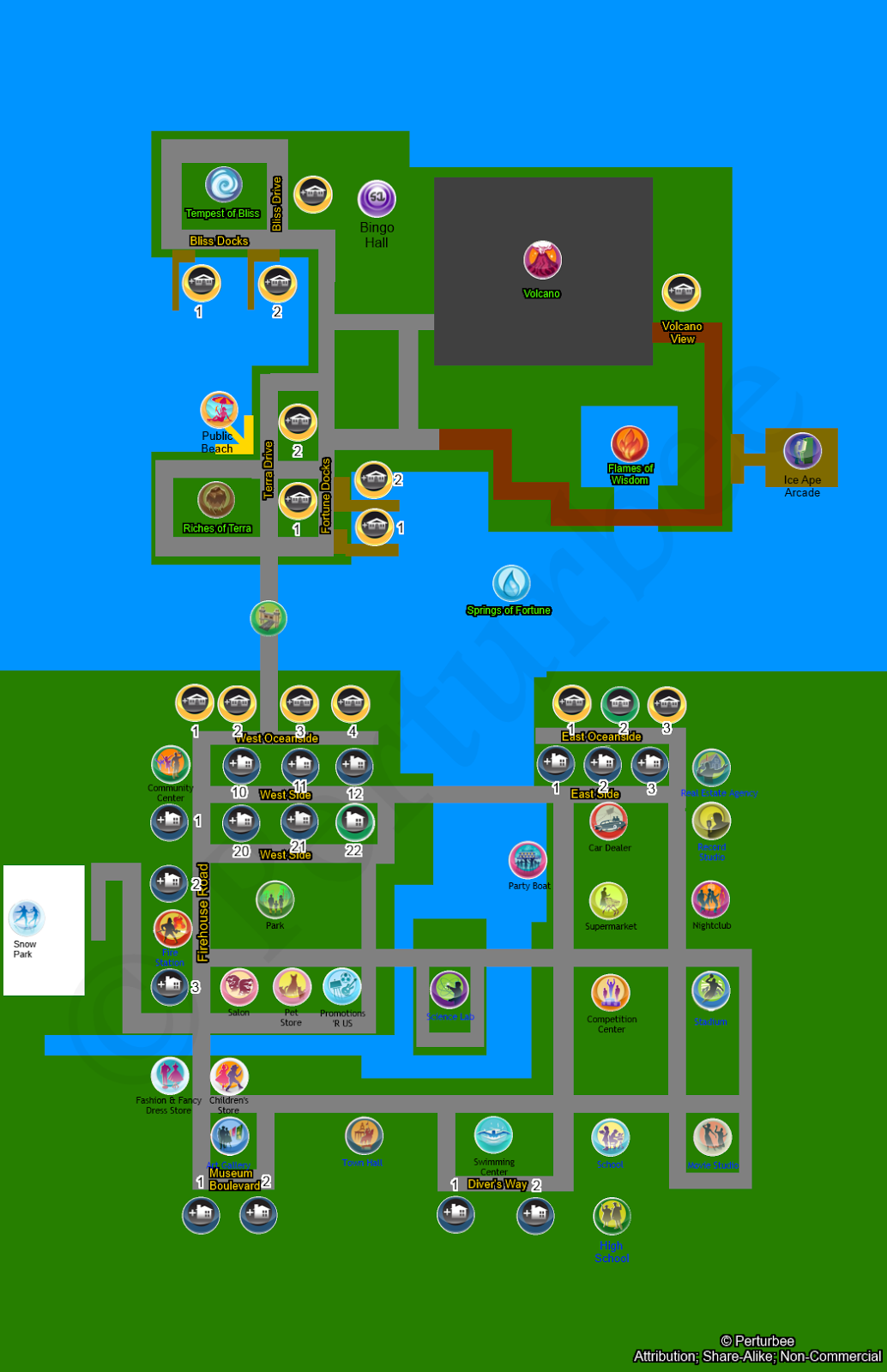 Sims Freeplay Quests and Tips: Map of Town