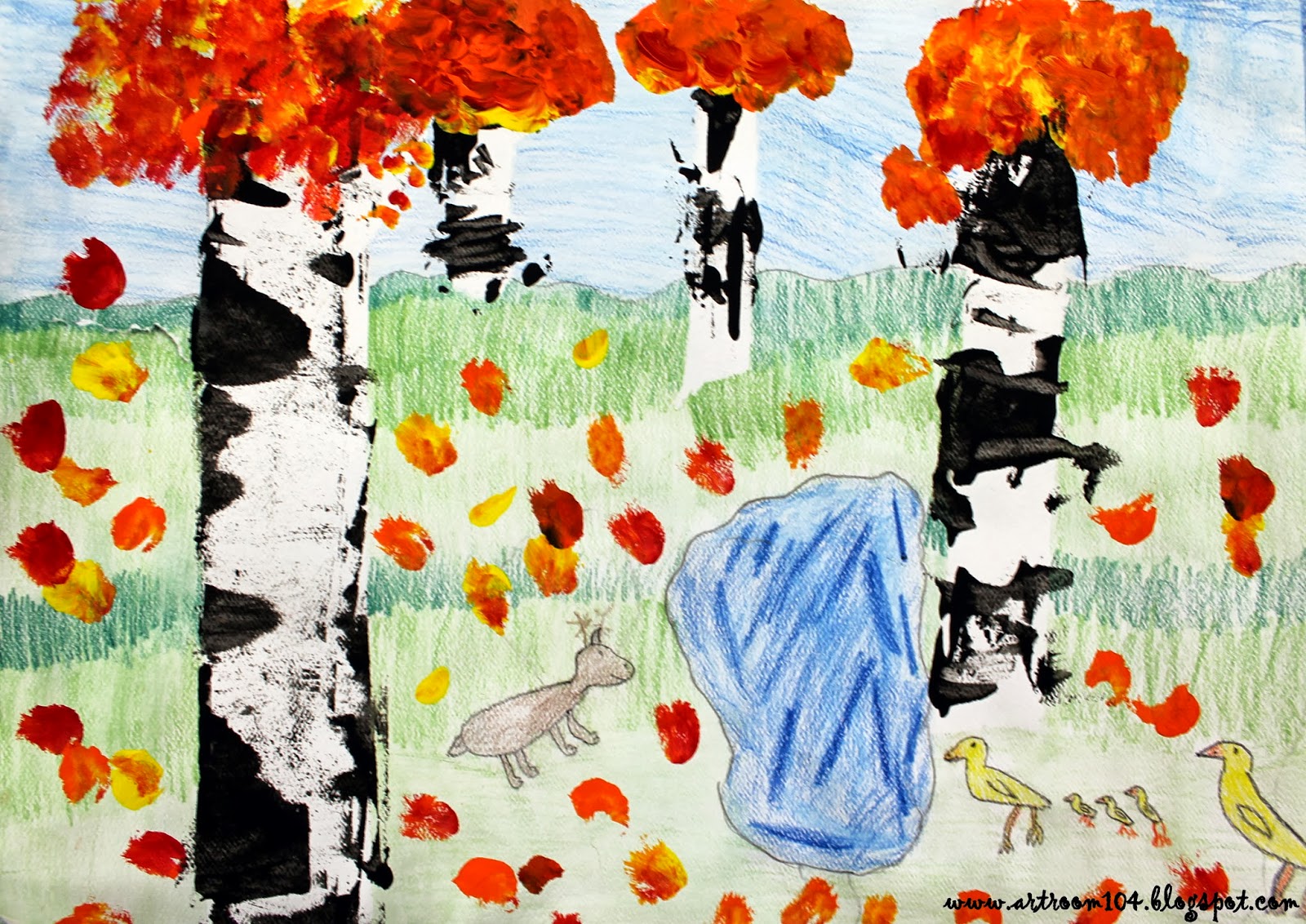 Art Room 104: 3rd Grade: Fall Birch Trees