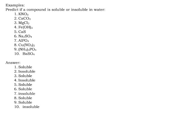 Science Concepts and Questions (K to 12): Solubility Rules