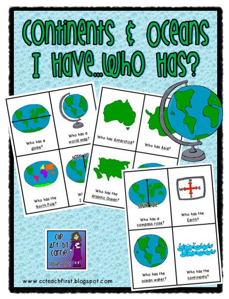 Clip Art by Carrie Teaching First: Continents and Oceans I Have Who Has ...