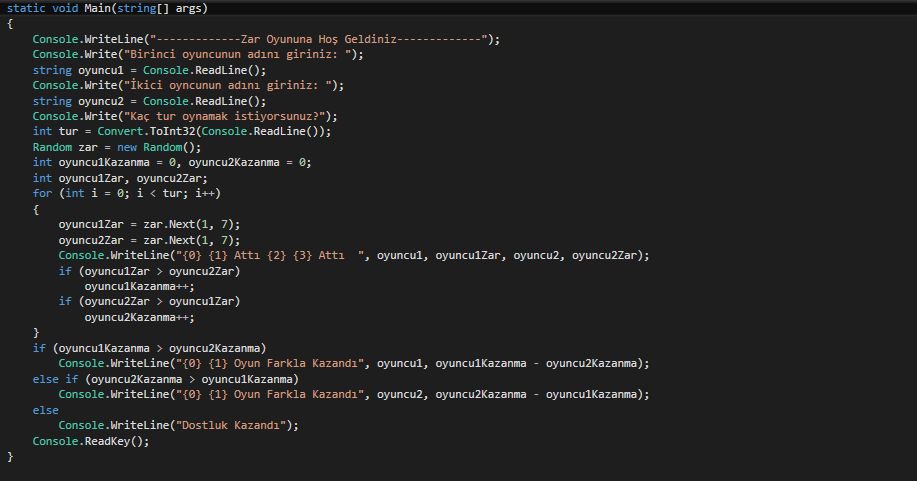 C# Kod Dünyası: C# Console Zar Oyunu