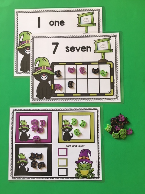 Cute Cat Halloween Mats - Number and Sort ~ Preschool Printables