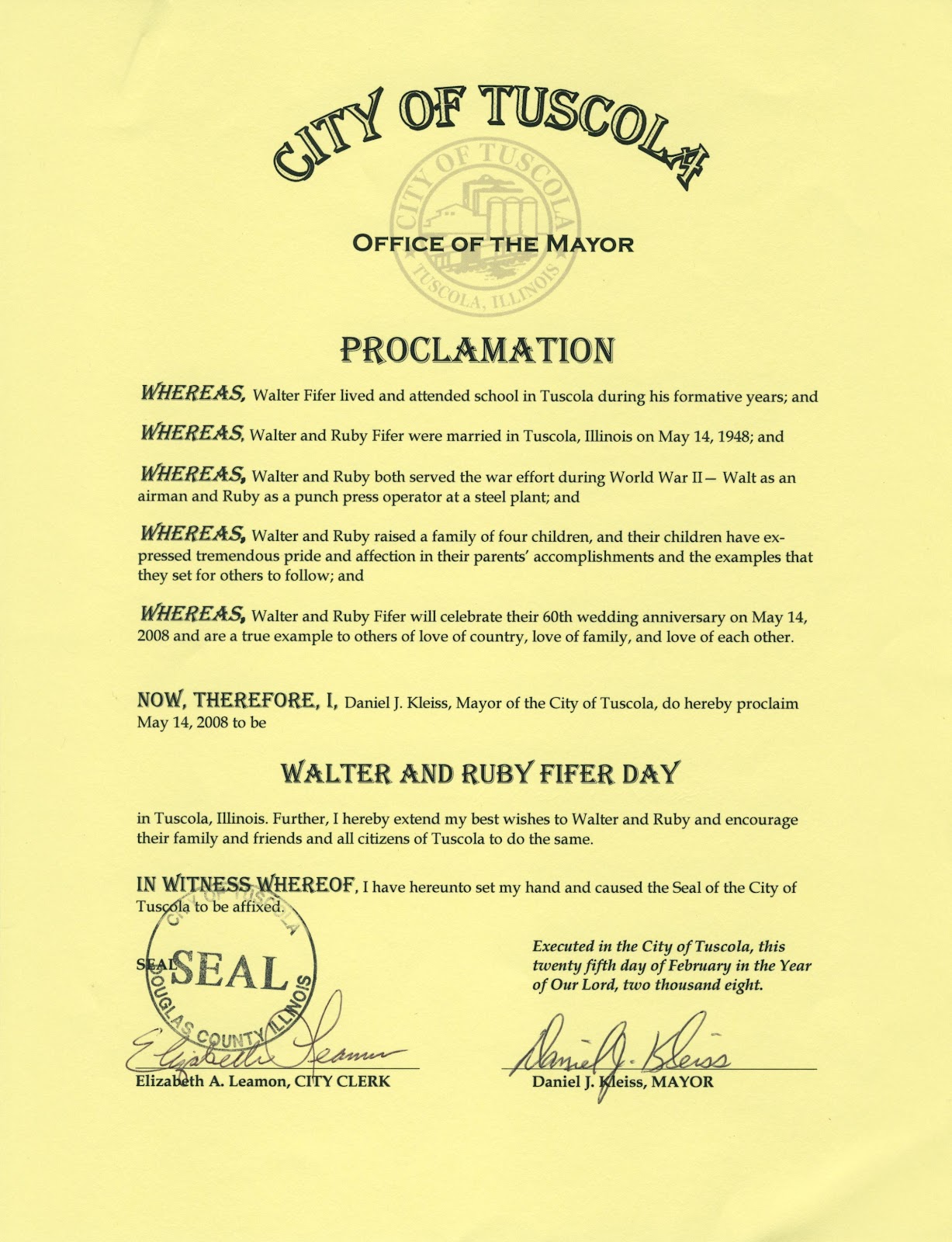100th Birthday Proclamation Sample