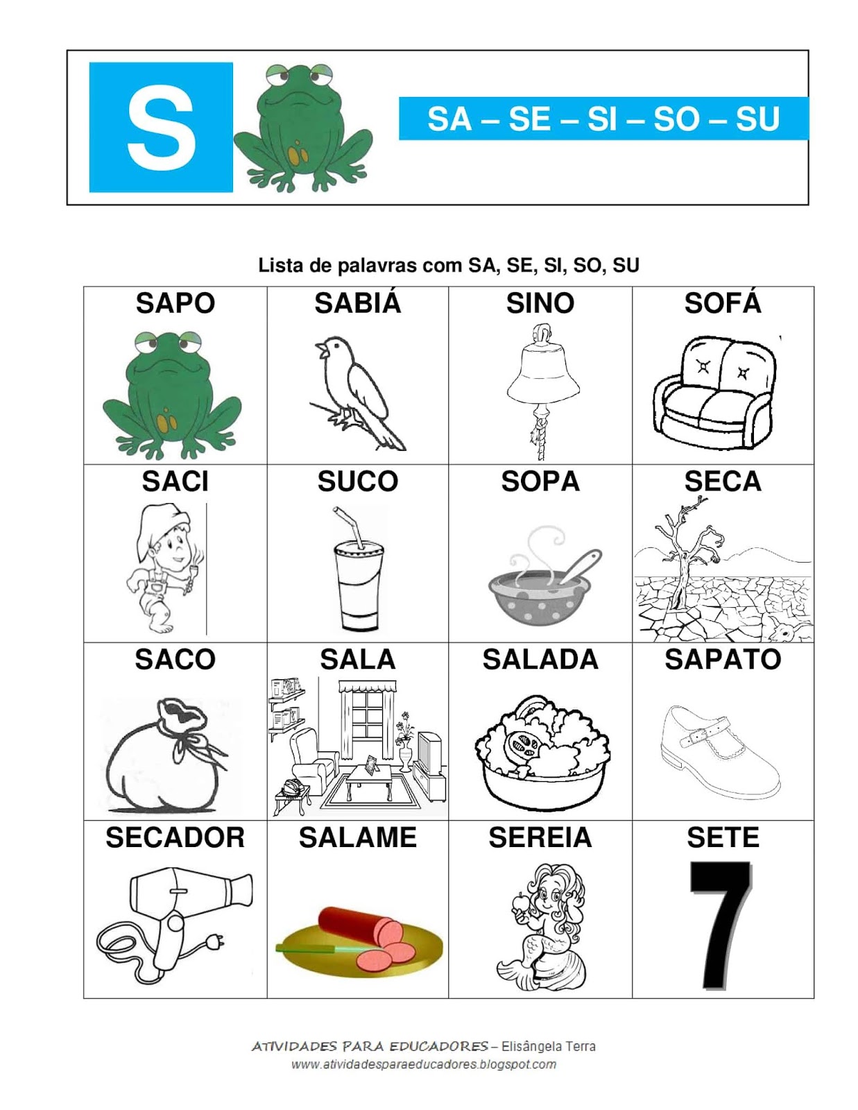 ATIVIDADES PARA EDUCADORES : Lista de palavras com sílabas simples