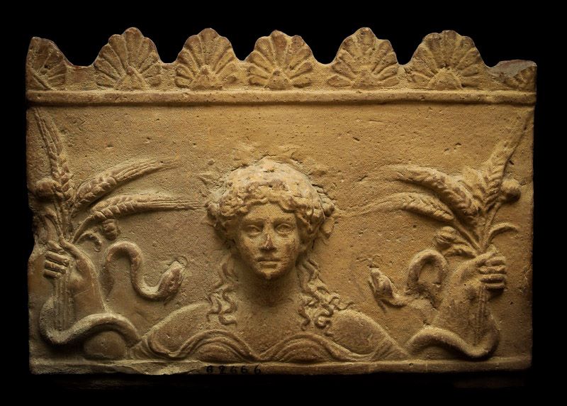 Demeter holding snakes and wheat 5th-3rd C. BCE