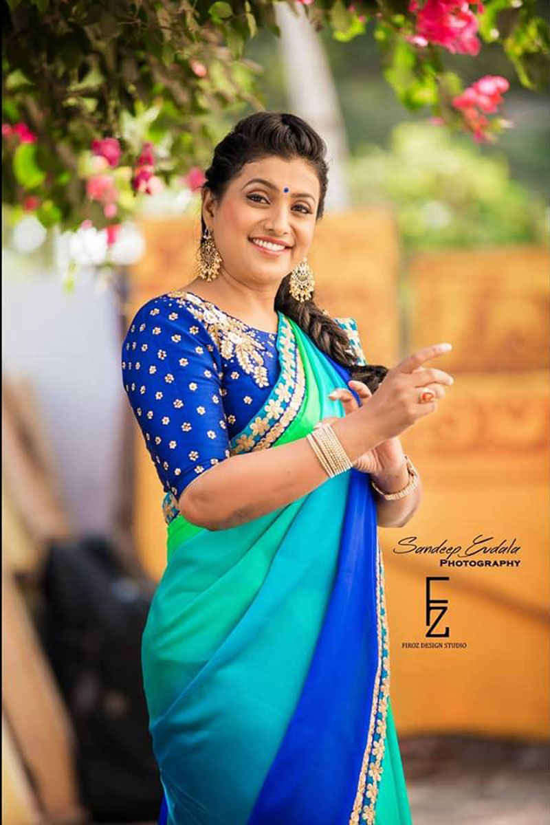 Actress Roja Generous Looking In Green Saree Photos
