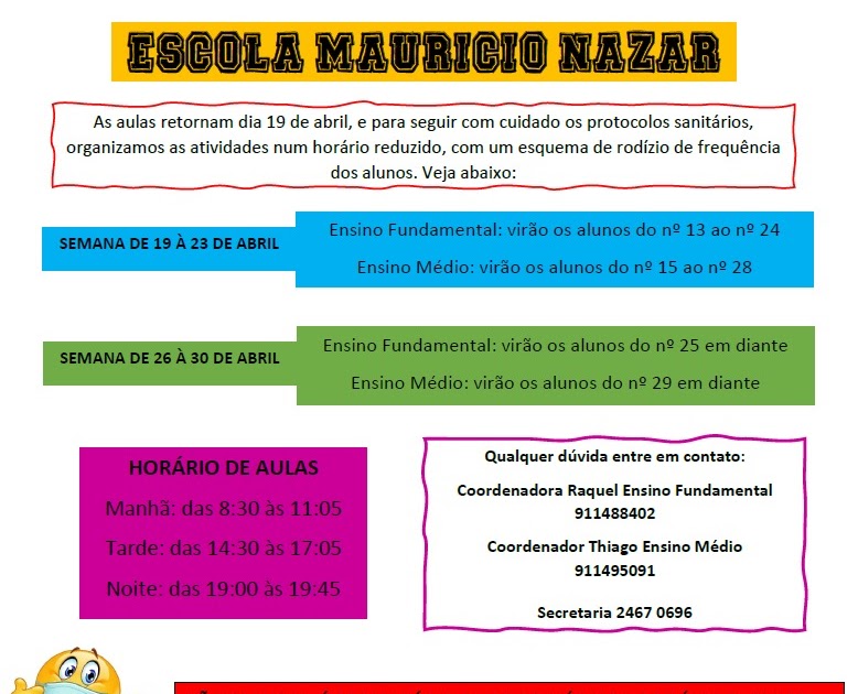 RETORNO DAS AULAS PRESENCIAIS.