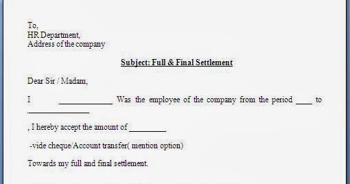 In Full And Final Settlement Letter Template ~ Resume Letter