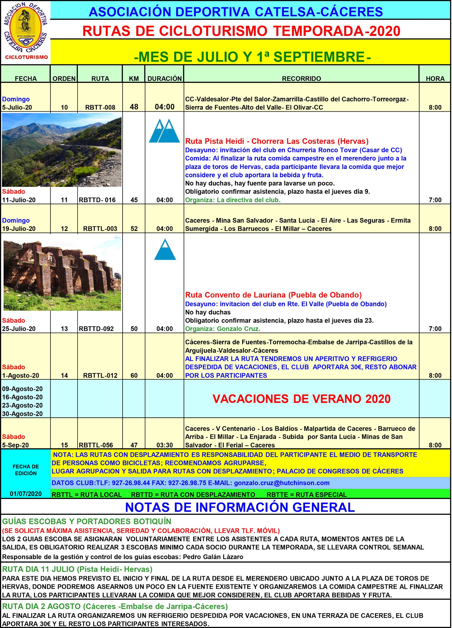 Club BTT Catelsa Cáceres: Calendario de rutas para el mes de Julio y 1ª ...