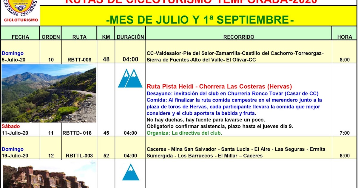 Club BTT Catelsa Cáceres: Calendario de rutas para el mes de Julio y 1ª ...
